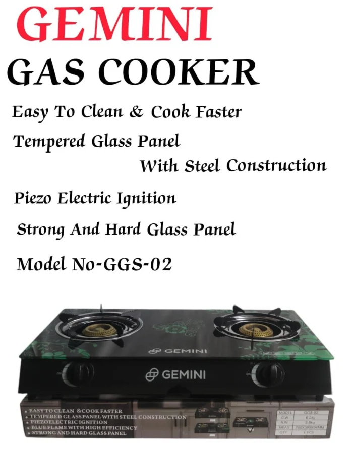 2-Burner Gas Cooker with Glass Top | Smart Enterprise