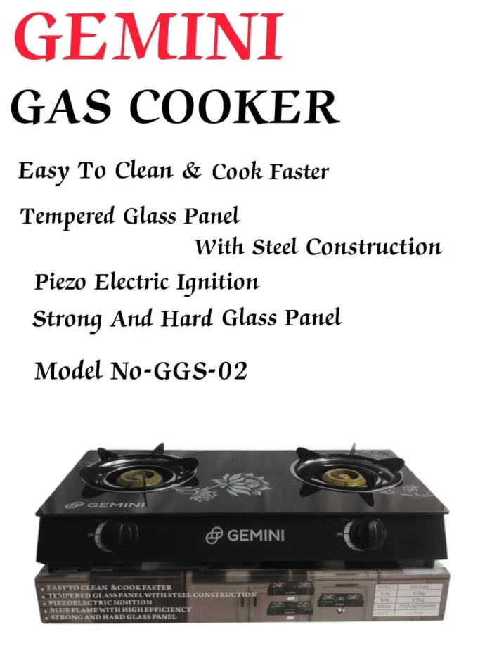 2-Burner Gas Cooker with Glass Top | Smart Enterprise